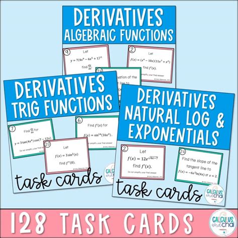 Calculus Derivative Practice Task Card Review Activity By Calculus And Chai
