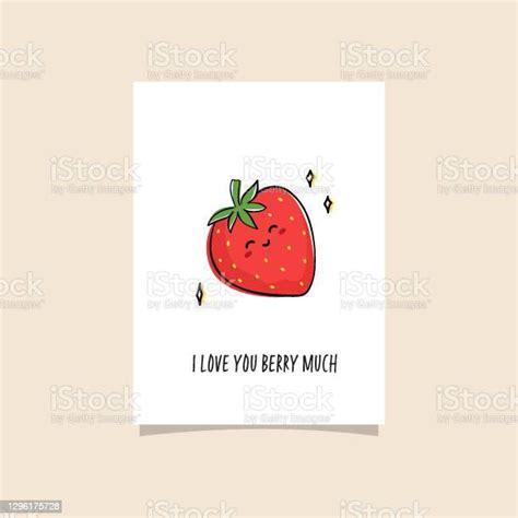과일과 재미있는 문구와 간단한 그림 나는 당신이 베리를 많이 사랑해요 귀여운 딸기 캐릭터가 있는 카드 디자인 가공의 인물에 대한 스톡 벡터 아트 및 기타 이미지 Istock