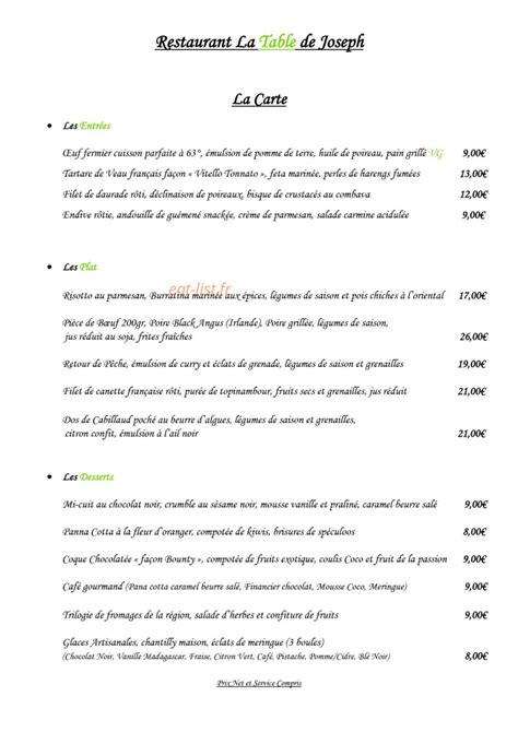 La Table De Joseph Elven Menu Et Photos