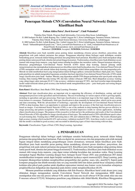 Pdf Penerapan Metode Cnn Convulution Neural Network Dalam Klasifikasi Buah