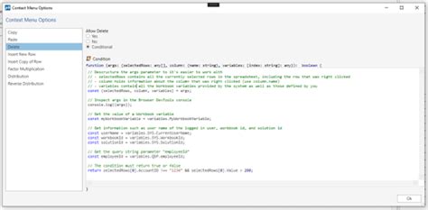context menu options conditions profitbase docs