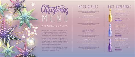 3d 크리스마스 스타와 샴페인 병이있는 크리스마스 홀리데이 레스토랑 메뉴 디자인 벡터 일러스트 레이 션 크리스마스 트리 탑 장식에 대한 스톡 벡터 아트 및 기타 이미지