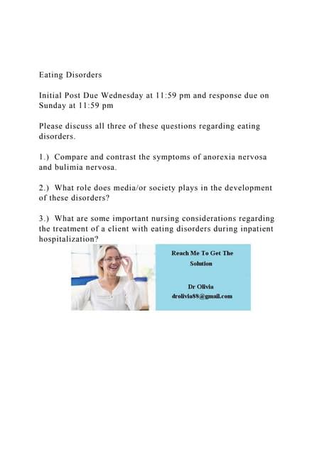 Eating Disordersinitial Post Due Wednesday At 1159 Pm And Rdocx Medical Health