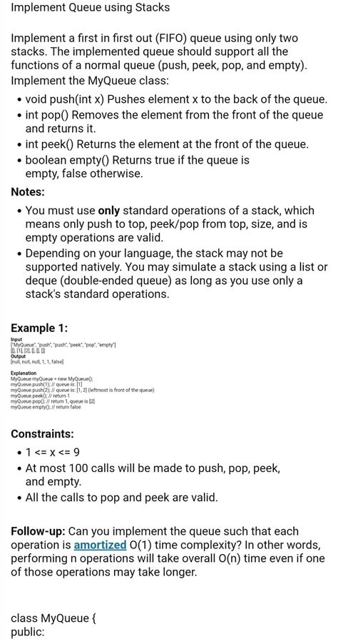Solved Implement Queue Using Stacks Implement A First In Chegg