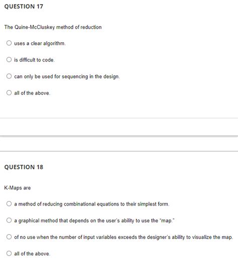 Solved The Quine Mccluskey Method Of Reduction Uses A Cl