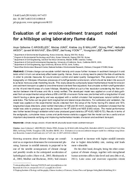 Pdf Evaluation Of An Erosion Sediment Transport Model For A Hillslope Using Laboratory Flume