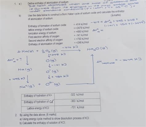 Selesai A Define Enthalpy Of Atomization Of Sodium B Use The Data Below To Construct A Born Hab