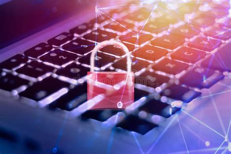 Data Security Systems Computer With Locked Padlock On Keyboard For