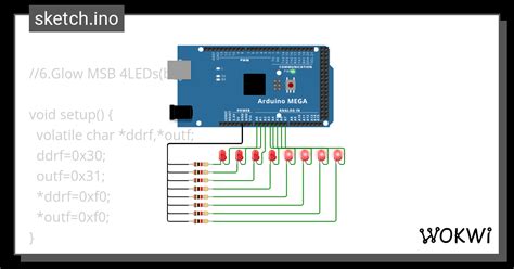 6 Glow MSB 4 LEDs Only Bit 7 To Bit 4 Wokwi ESP32 STM32 Arduino