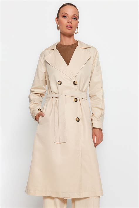 Trendyol Collection Beige Belted Water Repellent Long Trench Coat