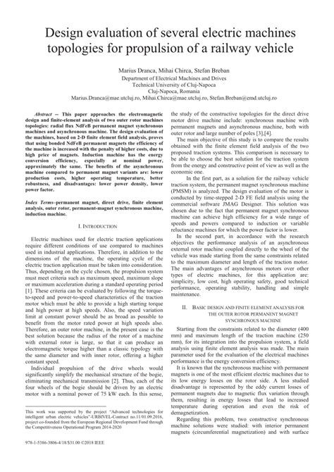 Pdf Design Evaluation Of Several Electric Machines Topologies For Propulsion Of A Railway Vehicle