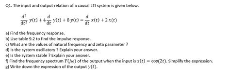 Solved Q1 The Input And Output Relation Of A Causal Lti