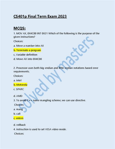 Cs401 Midterm Solved Mcqs By Junaid Cs401 Assembly Language Mid Term Objective Prepared By