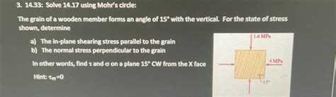 Solved 3 14 33 Solve 14 17 Using Mohr S Circle The Grain Chegg Com