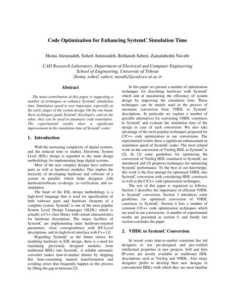 Pdf Code Optimization For Enhancing Systemc Simulation Time
