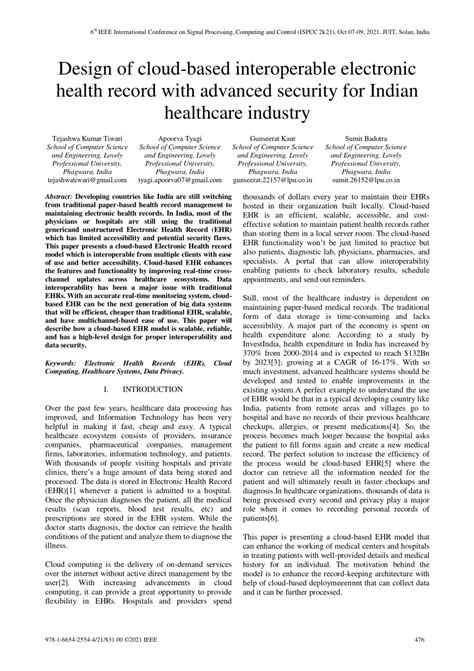 Pdf Design Of Cloud Based Interoperable Electronic Health Record With Advanced Security For