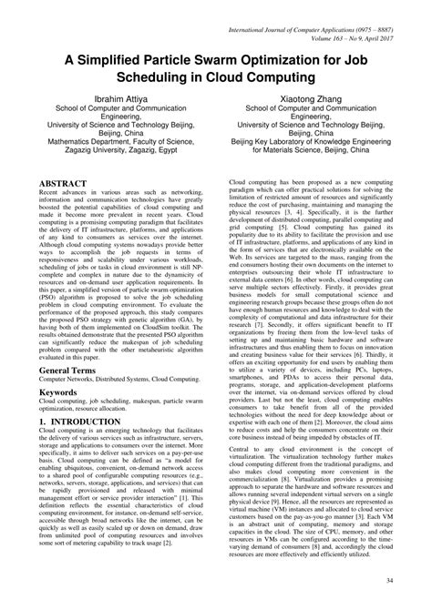 Pdf A Simplified Particle Swarm Optimization For Job Scheduling In