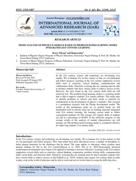 Needs Analysis Of Physics E Module Based On Problem Based Learning