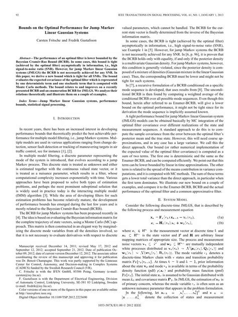 Pdf Bounds On The Optimal Performance For Jump Markov Linear Gaussian