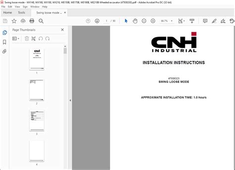 Cnh Swing Loose Mode Wx148 Wx168 Wx188 Wx218 We150b We170b We190b We210b Wheeled Excavator