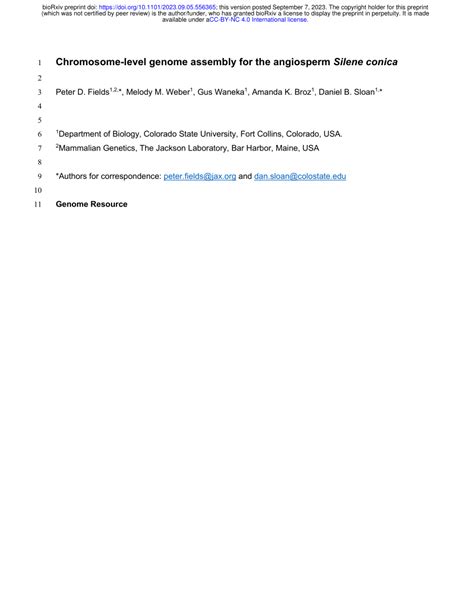 Pdf Chromosome Level Genome Assembly For The Angiosperm Silene Conica