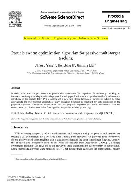 Pdf Particle Swarm Optimization Algorithm For Passive Multi Target