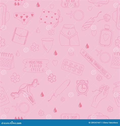 Seamless Pattern Pink Outline Menstruation Period Woman Stock