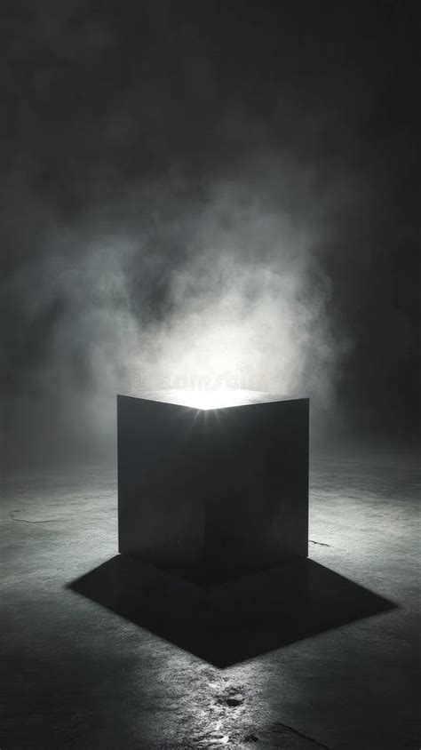 Mysterious Glowing Cube Surrounded By Swirling Mist In A Dark Setting Stock Image Image Of