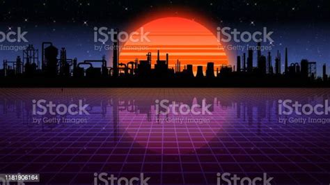 복고풍 미래 지향적 인 배경입니다 별과 산업 지대를 배경으로 한 가상 공간 0명에 대한 스톡 사진 및 기타 이미지 0명 3차원 형태 가상현실 Istock