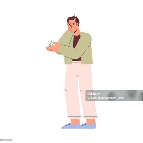 손에 떨어진 머리카락을 들고 슬픈 남자 탈모증 문제 흰색 배경에 격리된 평면 벡터 삽화 대머리가되는 젊은이 탈모 치료 개념 남자에 대한 스톡 벡터 아트 및 기타 이미지