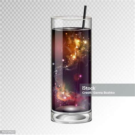 ภาพประกอบเวกเตอร์ของแก้วค็อกเทลที่สมจริงพร้อมพื้นหลังพื้นที่ภายใน ภาพประกอบสต็อก ดาวน์โหลดรูป