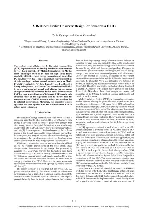 Pdf A Reduced Order Observer Design For Sensorless Dfig