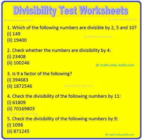 Divisibility Test Worksheet Free Printable Divisibility Rules
