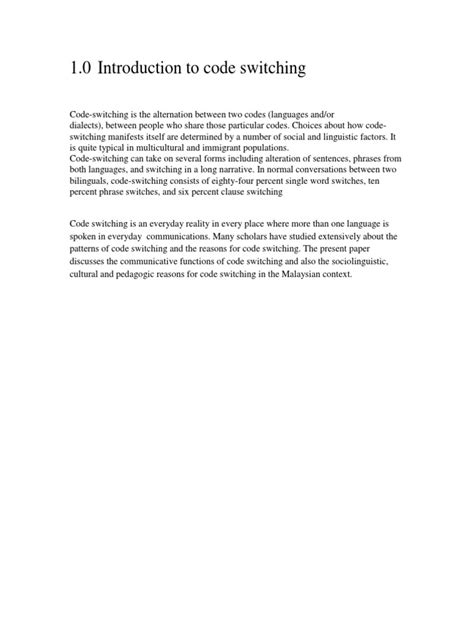 Introduction To Code Switching English As A Second Or Foreign