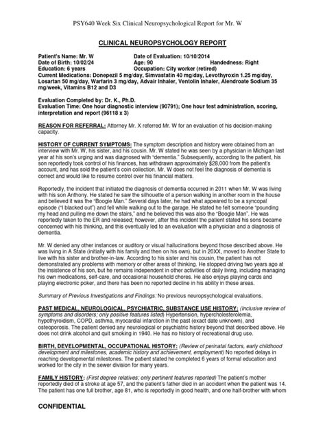 Clinical Neuropsychological Report Format Download Free Pdf Wechsler Adult Intelligence