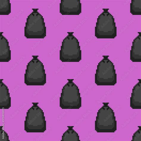 Garbage Bag Pixel Art Pattern Seamless Rubbish Black Sack 8 Bit Background Vector Texture