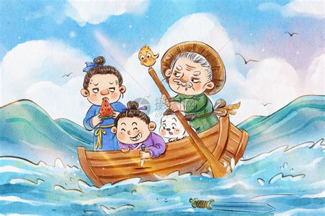 手绘水彩寓言故事之刻舟求剑插画图片下载 正版图片402424715 摄图网