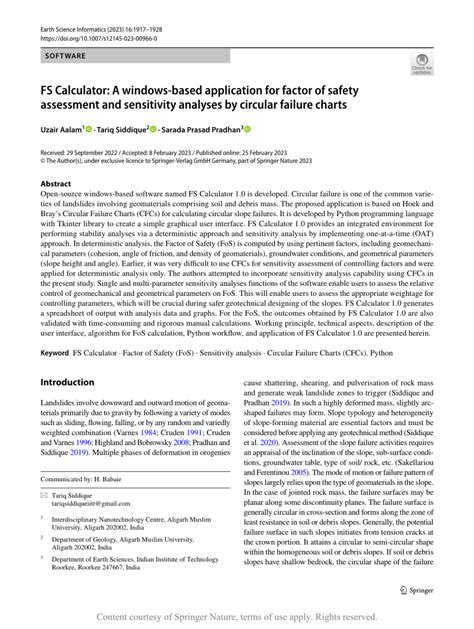 Fs Calculator A Windows Based Application For Factor Of Safety