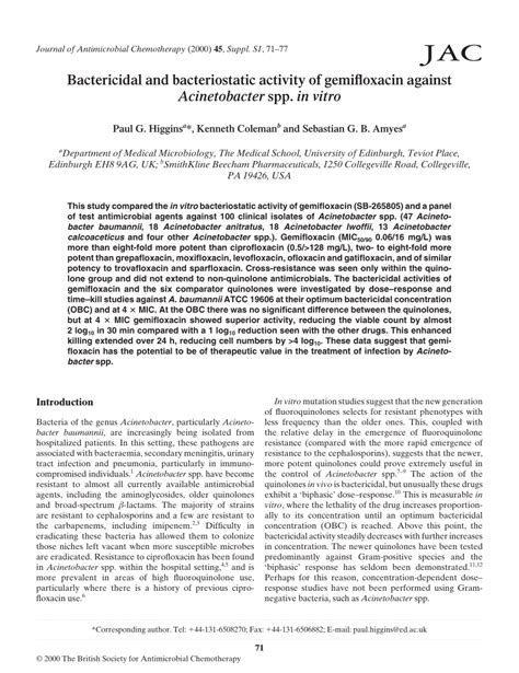 Pdf Bactericidal And Bacteriostatic Activity Of Gemifloxacin Against
