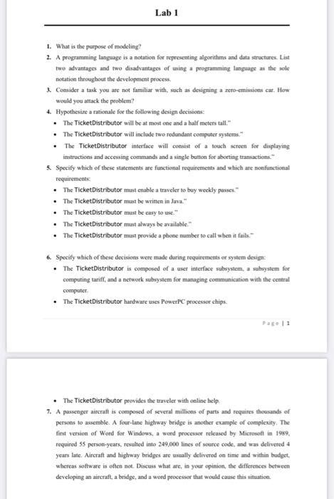 Solved Lab 1 1 What Is The Purpose Of Modeling 2 A