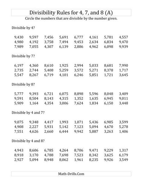 Divisibility Rules For 4 7 And 8 4 Digit Numbers A