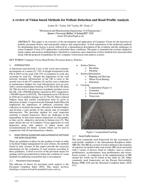 A Review Of Vision Based Methods For Pothole Detection And Road Profile Analysis 2020 Pdf