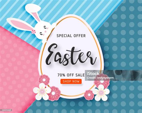 紙カットスタイルで背景にイースターエッグと花とハッピーイースター販売バナーテンプレートベクターの図ポスターバナーチラシ背景パンフレット イラストレーションのベクターアート素材や画像を多数ご