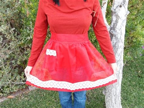 Christmas Apron Red Chiffon 1950s
