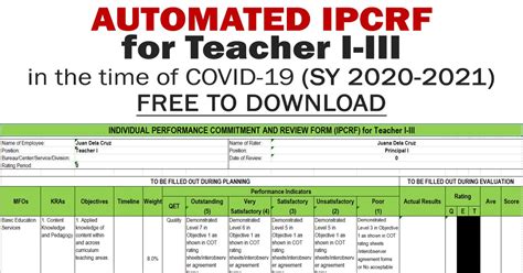 AUTOMATED IPCRF For Teacher I III SY 2020 2021 In The Time Of COVID 19 DepEd Click