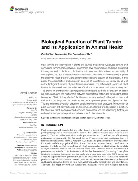 Pdf Biological Function Of Plant Tannin And Its Application In Animal