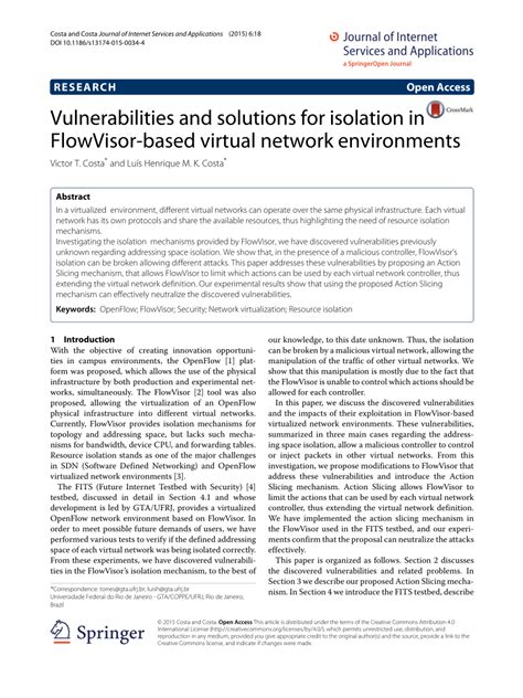 Pdf Vulnerabilities And Solutions For Isolation In Flowvisor Based Virtual Network Environments