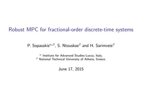 Robust Model Predictive Control For Discrete Time Fractional Order Systems Pdf
