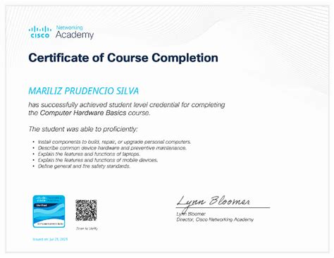 Cisco Networking Academy Computer Hardware Basics Course Completion