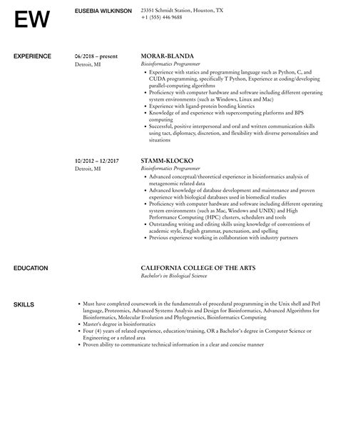 Bioinformatics Programmer Resume Samples Velvet Jobs